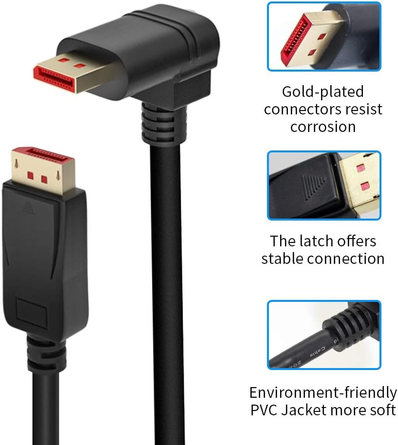BolAAzuL 90 Degree DisplayPort Extension Cable, 12 inch, 4K@60hz, 2K ...