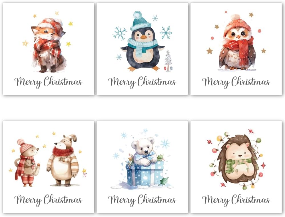 Papa Prints® Cute Animal Christmas Cards Multipack (145 x 150 mm) Xmas ...