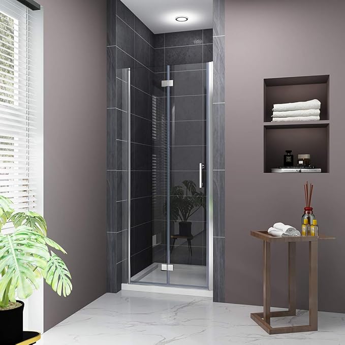ELEGANT 32" W x 72" H Bi-Fold Glass Shower Door, 1/4" Fold Clear Glass ...