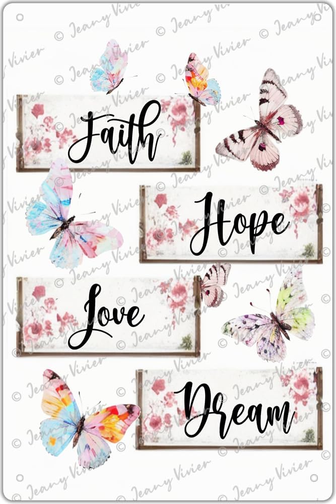 Amazon.com: Faith Hope Love Dream Metal Sign Inspirational Butterfly ...