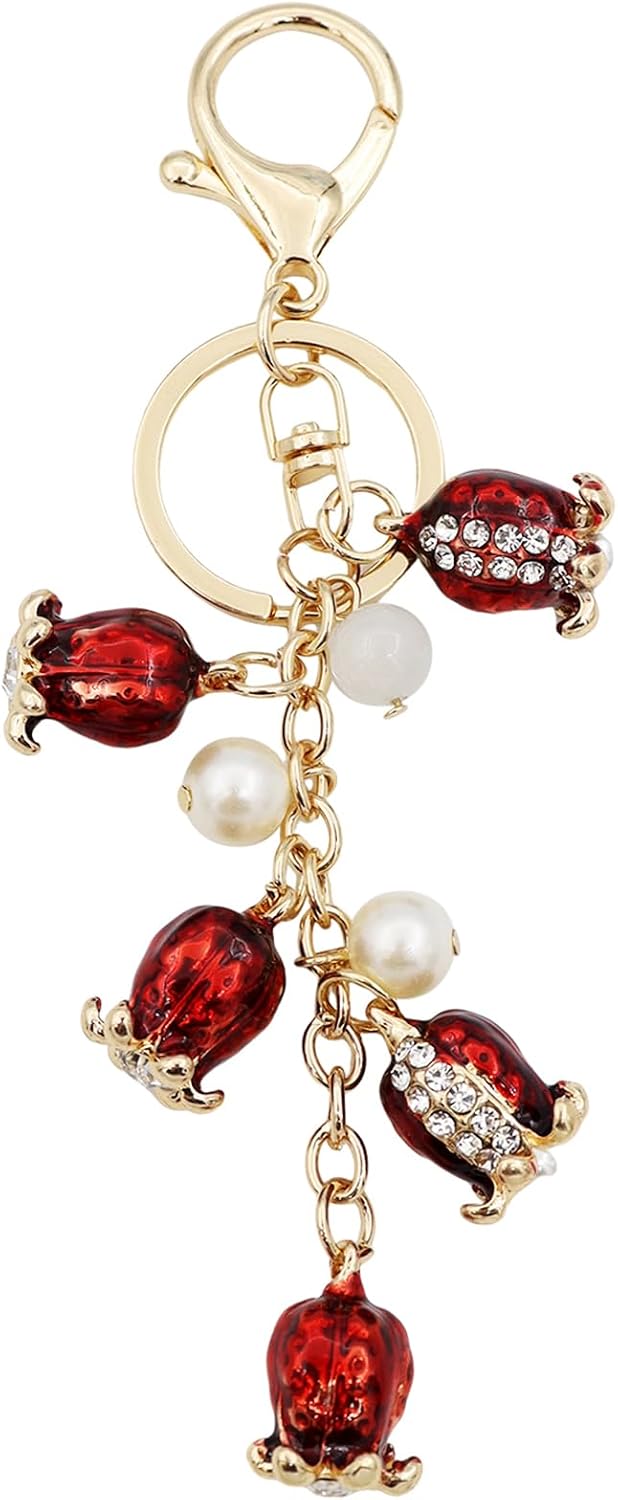 Elechobby Red Vibrant Pomegranate Flower Keychain with Pearl Pendant ...