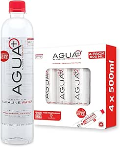 Amazon.com: Agua Plus pH9+ Alkaline Water Bottles - 16.9 fl (500mL) oz ...