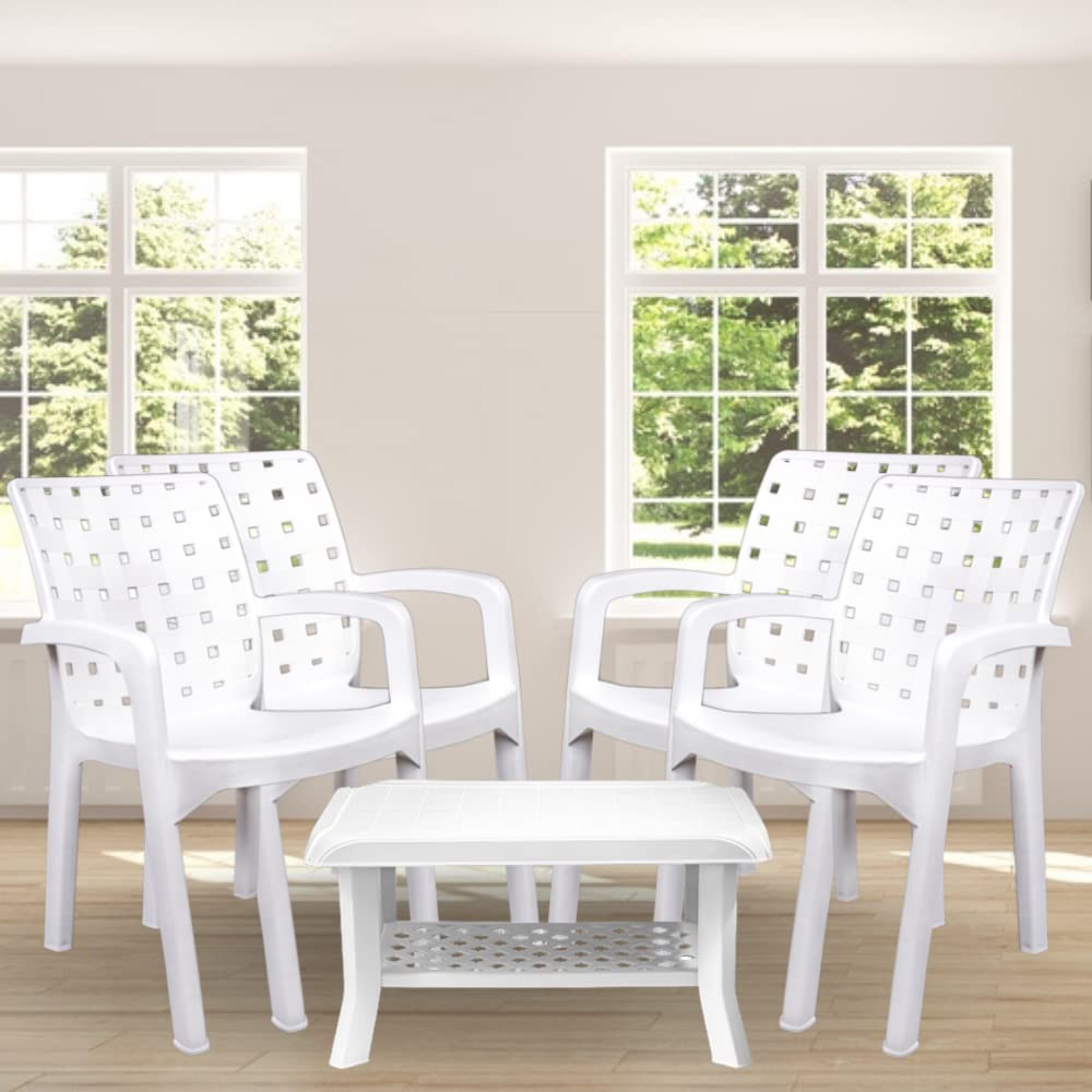 ITALICA Plastic Chair & Table Set for Home, Office/Matte Finish Plastic ...