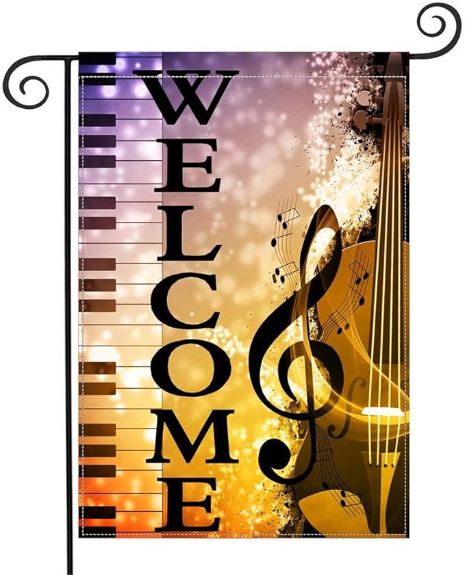 Amazon.com : HOOSUNFlagrbfa Vintage Piano Violin Music Notes Welcome ...