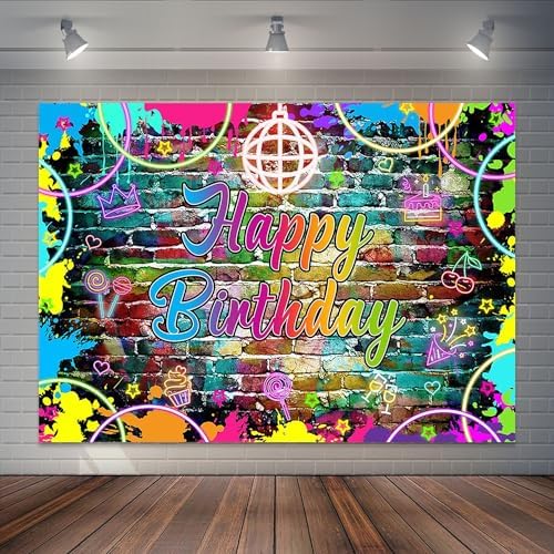 Amazon.com : Joliaco 7x5ft Glow Birthday Backdrop Glow in The Dark ...