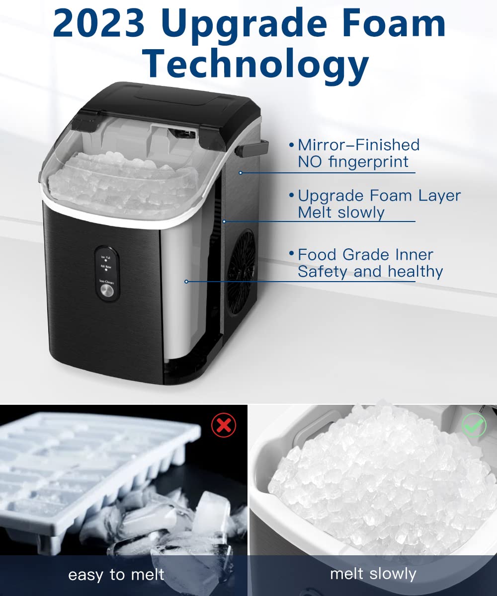 Kndko Nugget Ice Maker with Handle,33lbs/Day, Produce a Basket in 1.5 ...