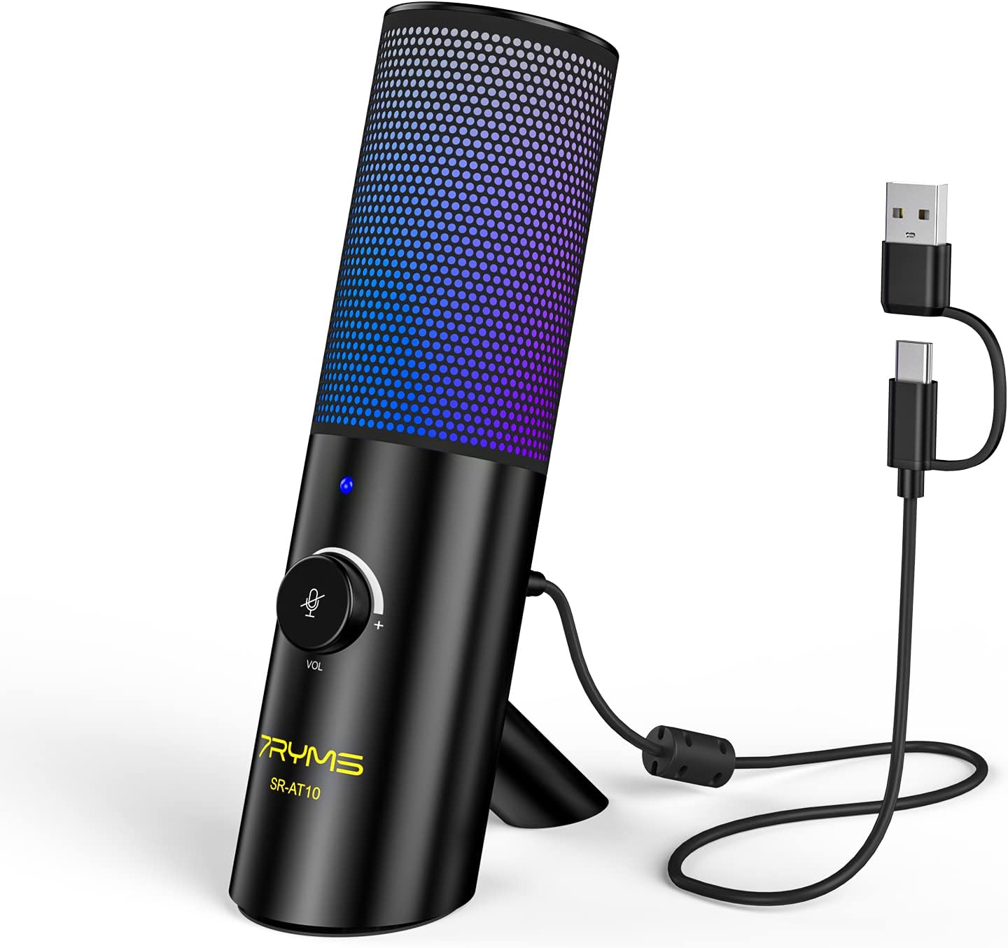 Amazon.com: 7RYMS RGB Gaming USB Microphone for PC - Podcast Condenser ...