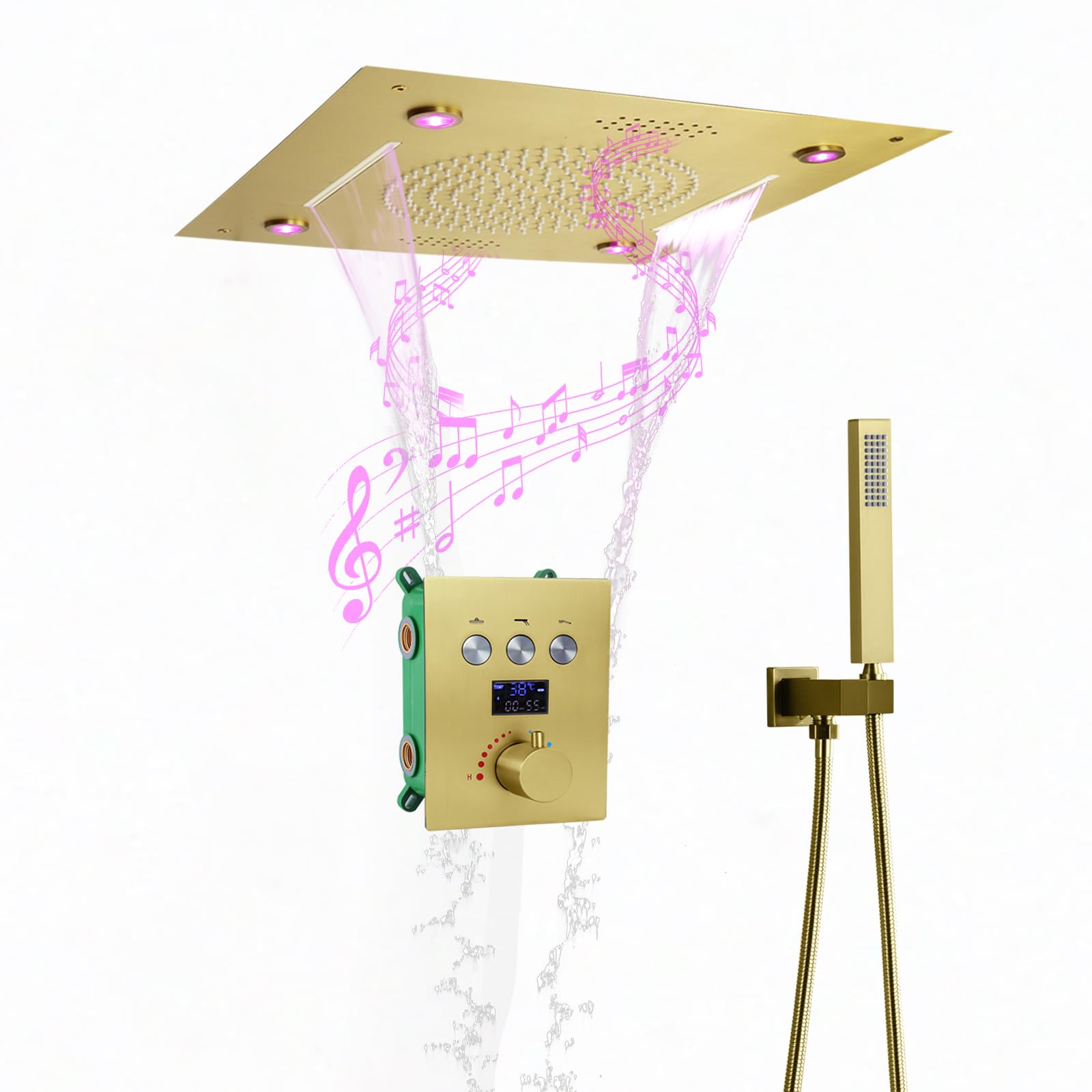 LED Rain Ceiling Shower Head With Hand Held Sprays, Music Luxury ...
