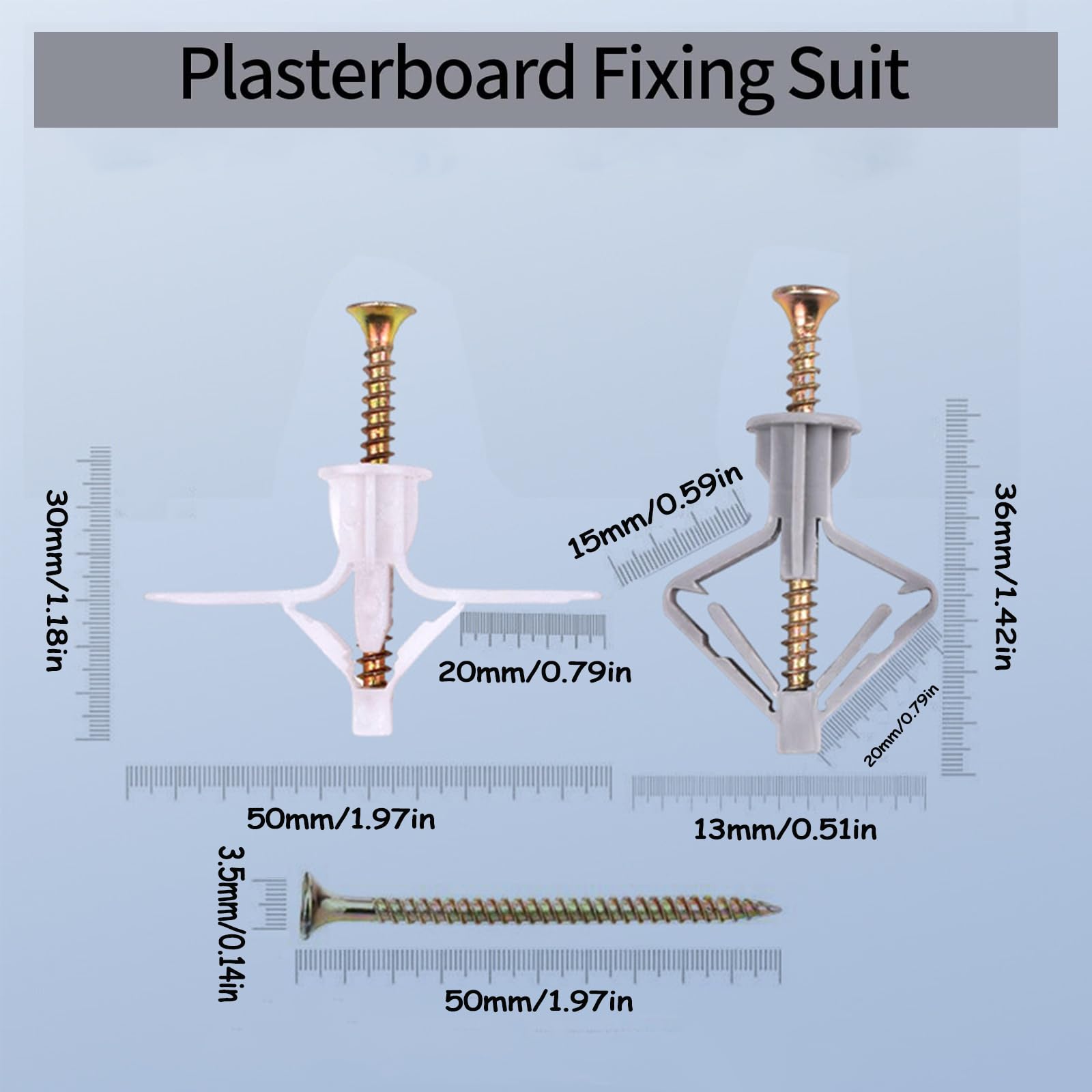 Peiyee 200 Cavity Dowels Butterfly Plasterboard Wall Plug Set ...