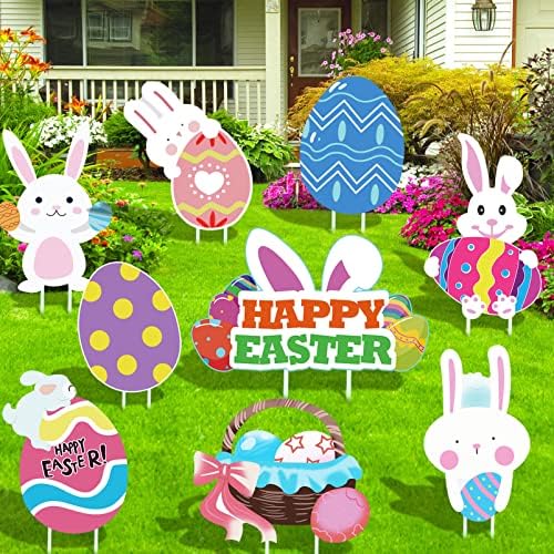 Amazon.com : Weysat 5 Pcs 3D Easter Egg Yard Sign with Stake Easter ...