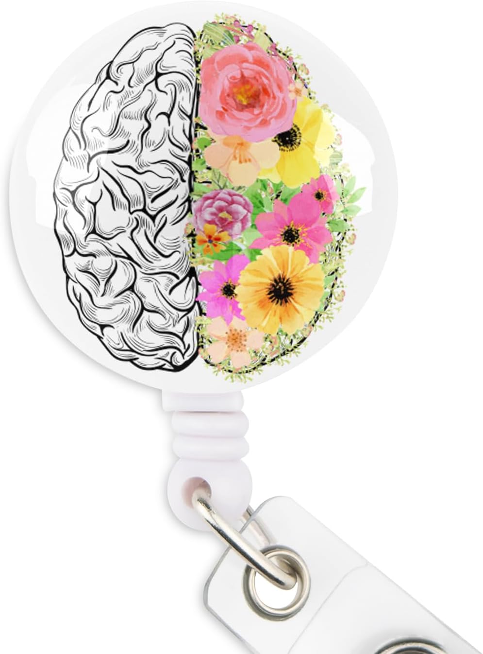 Amazon.com : Limeloot Floral Brain Badge Reel | Neuro Nurse Badge Reel ...
