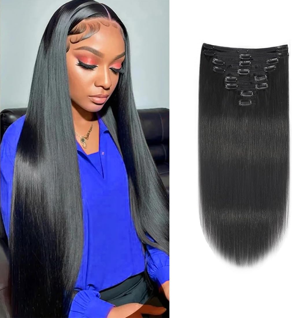 Amazon.com : Clip In Hair Extensions Kinky Straight Hair Extensions ...