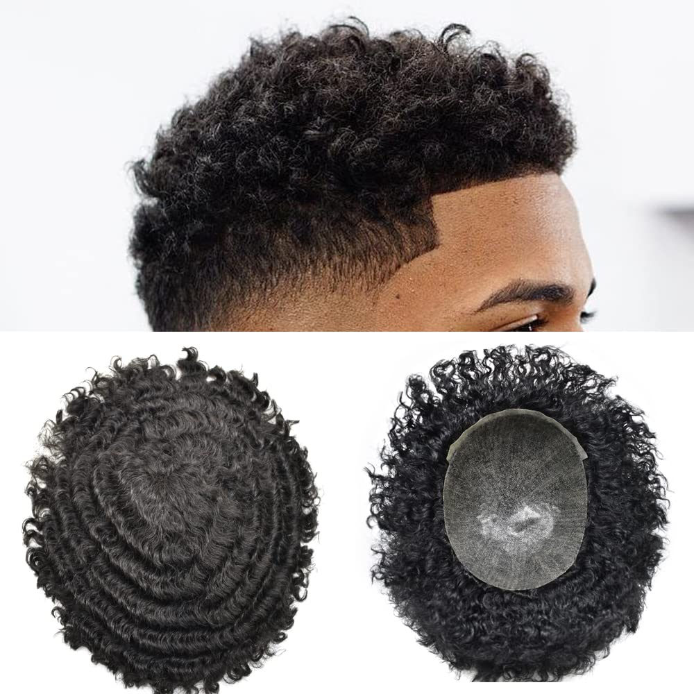 Amazon.com : Afro Toupee for Black Men Kinky Curly African American Men ...