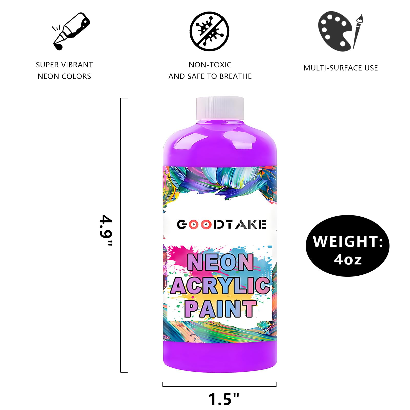 Snapklik.com : GOODTAKE Neon Acrylic Paint 4 Oz Bottles Student Neon ...