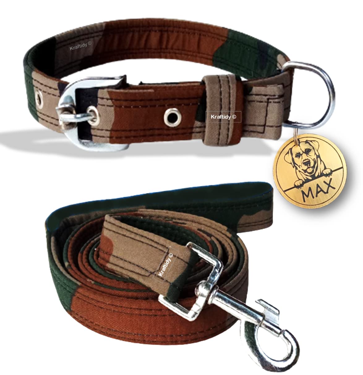 Buy Kraftidy Dog Collar and Leash Belt with Name tag id Customized for ...