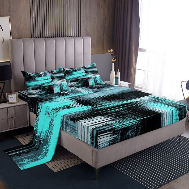 Feelyou Blue Black and Grey Sheets with Deep Pocket Fitted Sheet ...