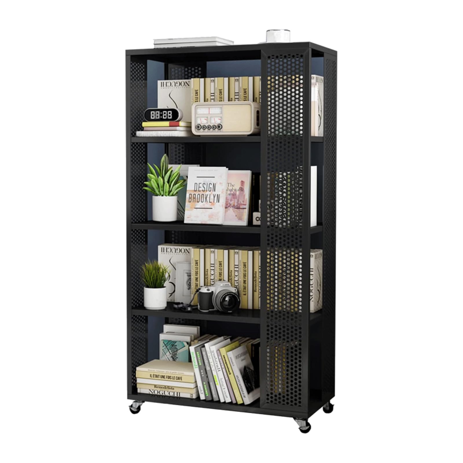Amazon.com: 4 Tiers Rotating Bookshelf Metal Bookshelf with Wheels ...
