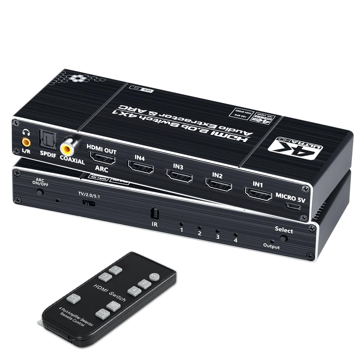 Amazon.co.jp: ELEVIEW HDMI 切替器 4入力1出力 光デジタル/ARC対応 音声分離 4K 60Hz HDR ...