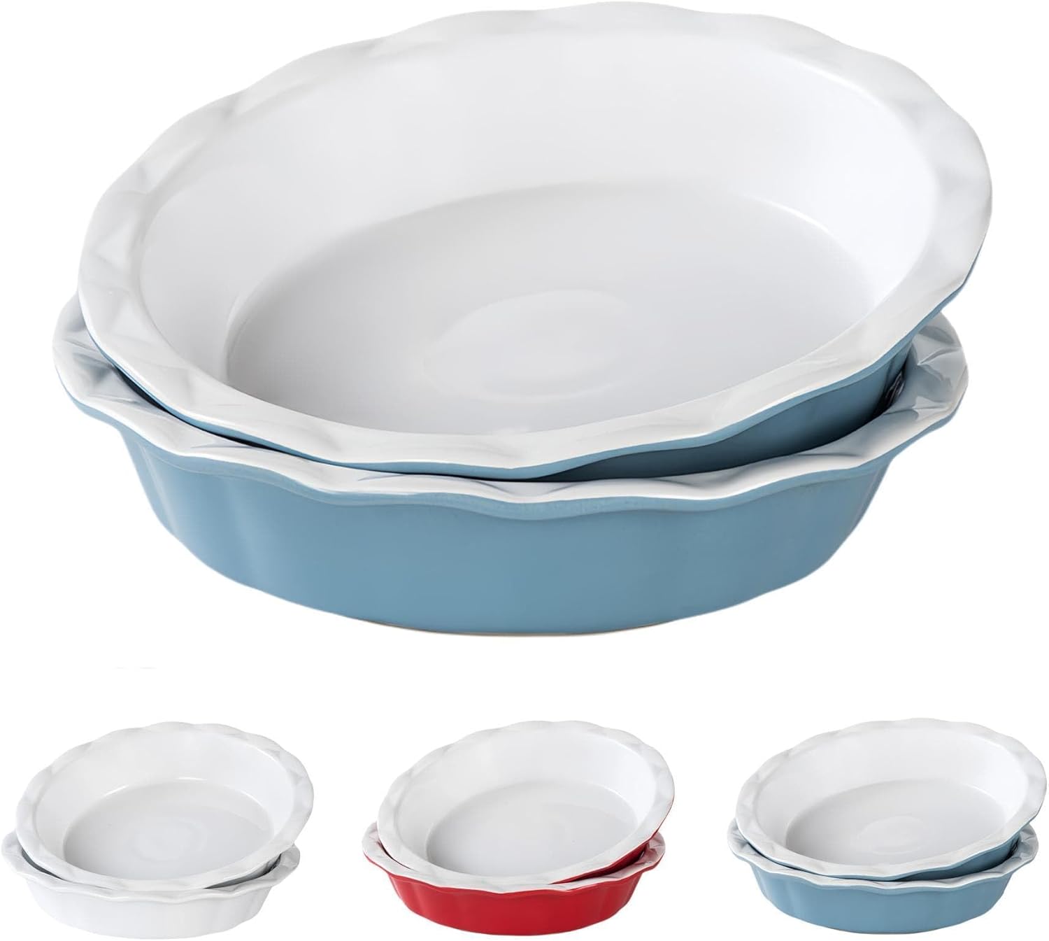Eidoct 9 Inch Pie Dish Ceramic, 23cm Pie Pans for Baking, Crinkle Rim ...