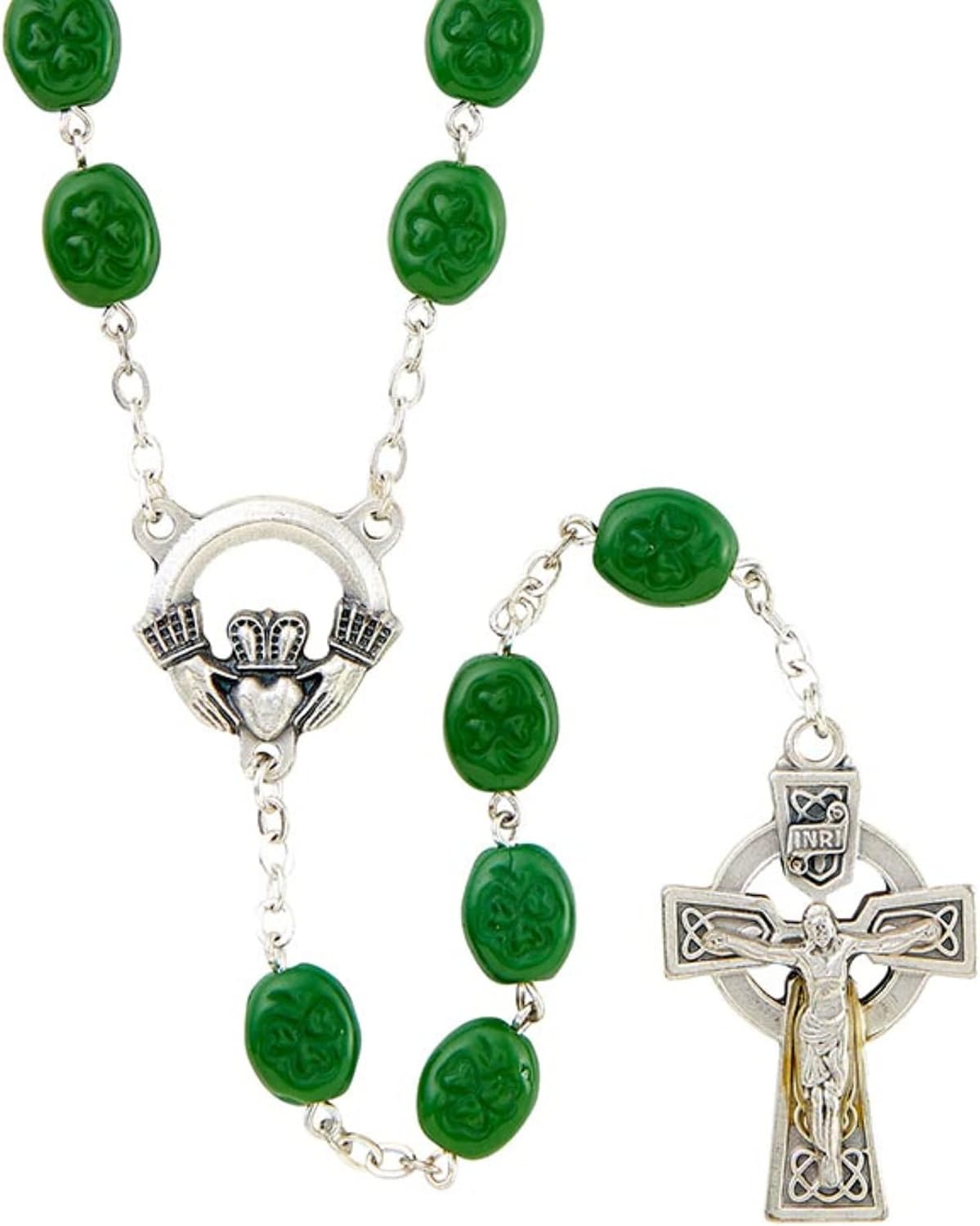 Amazon.com: Needzo Shamrock Rosary with Claddagh Centerpiece, Irish ...