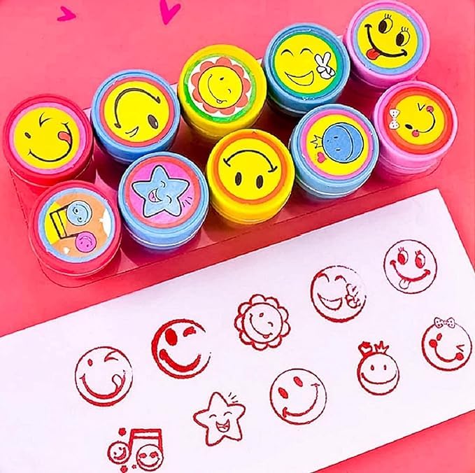 TEMSON 10 Pcs Emoji & Motivation Stamps for Kids - Stamper for DIY Art ...