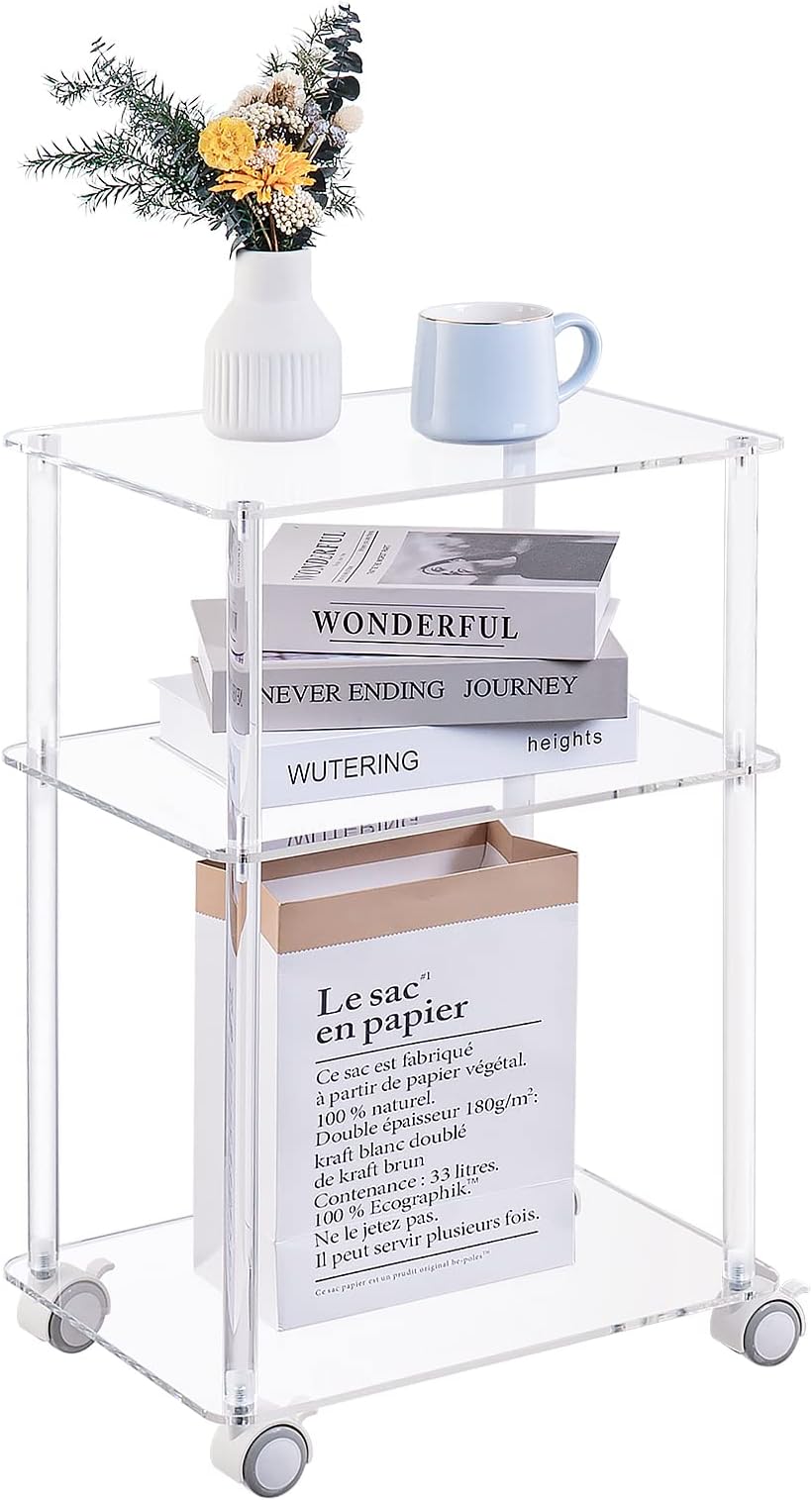 Amazon.com: tonchean Acrylic Clear Side Tables with 4 Wheels,Movable ...