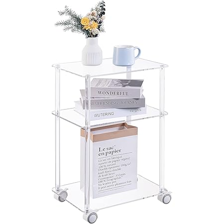 Amazon.com: Modern Small Side Table Clear Round Rolling Cart with ...