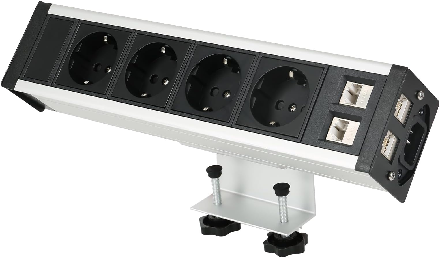 Tischsteckdose 4 Fach Steckdosenleiste mit 2 RJ45,Klemmbar ...
