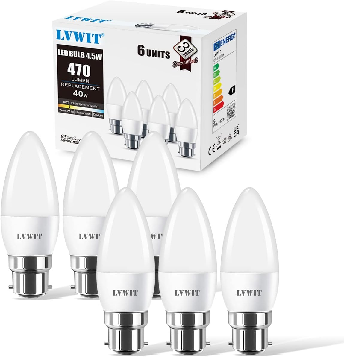 LVWIT B22 LED Bayonet Candle Bulbs 40W Equivalent Incandescent Bulbs, 4 ...