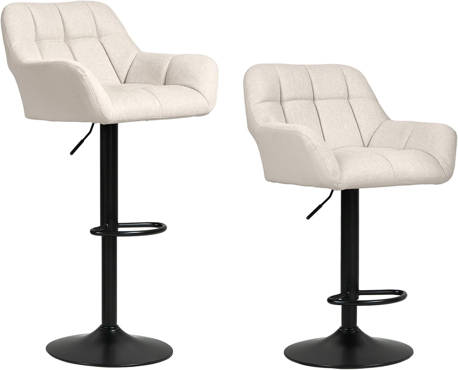 HOMCOM Modern Adjustable Bar Stools Set of 2, Swivel Tufted Fabric ...