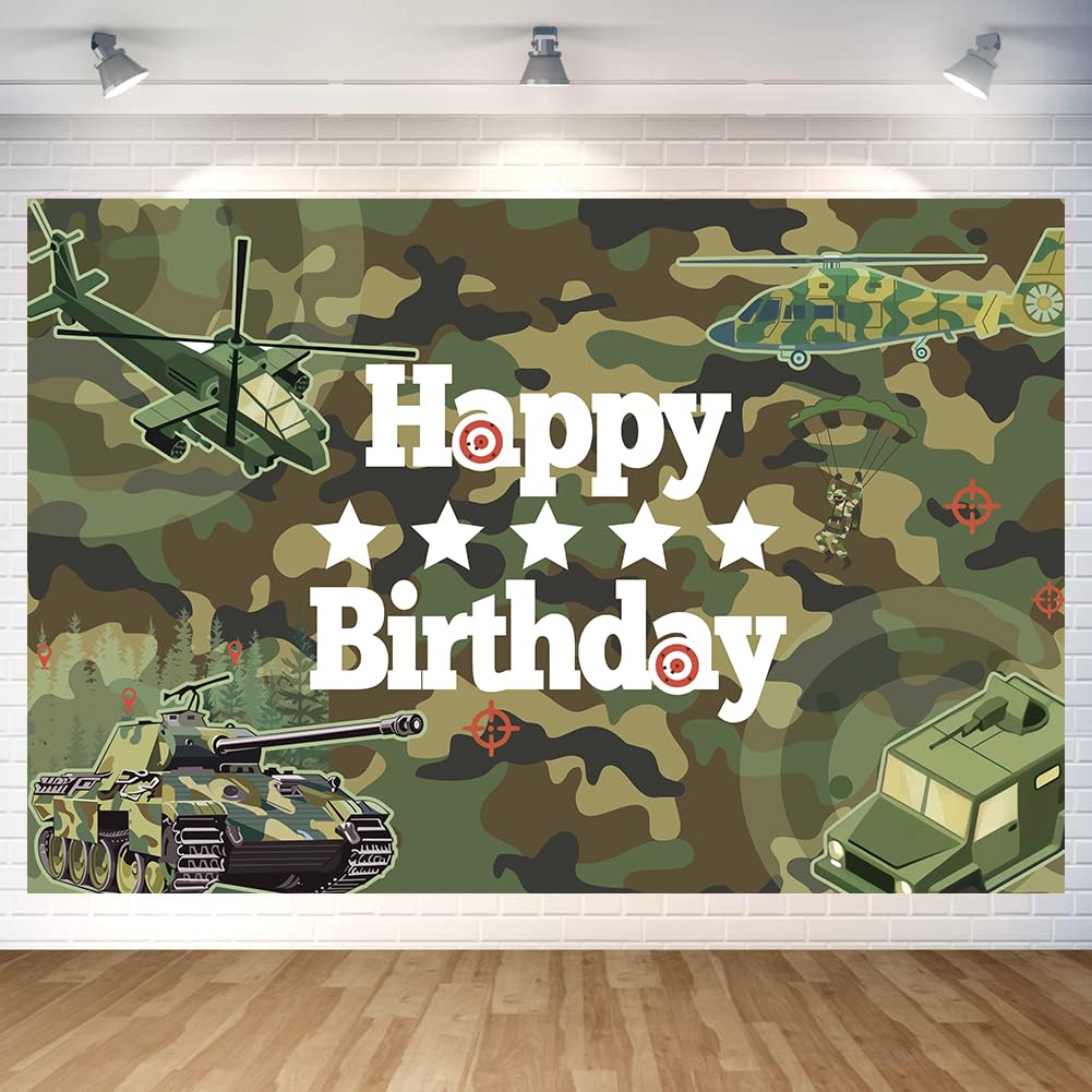 Amazon.com: Camo Happy Birthday Backdrop Decorations Camouflage Happy ...