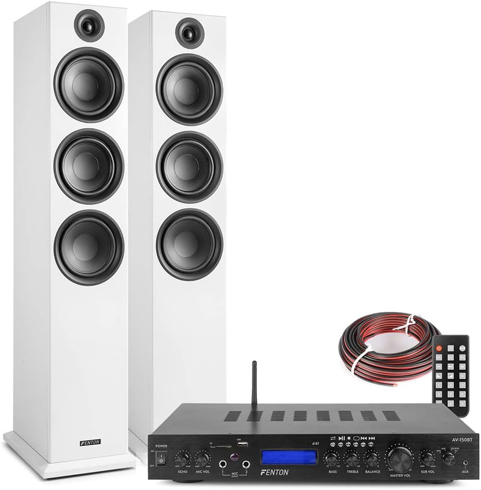 Fenton SHF80W Tower Speaker Set (Pair) with AV-150BT Bluetooth ...