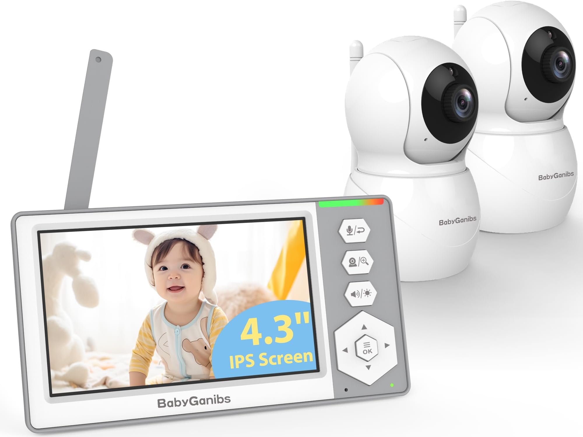 Amazon.com: Baby Ganibs Baby Monitor with 2 Cameras Standby for 26-Hour ...