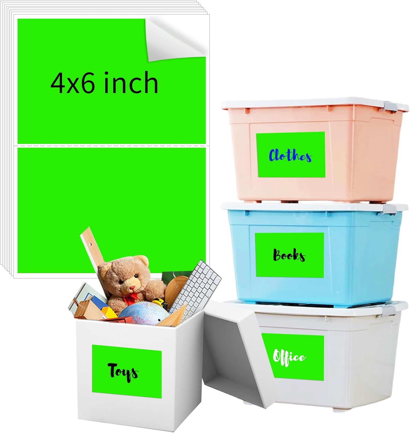 Amazon.com : 80 Pcs Labels for Storage Bins, 6 X 4 Inch Removable ...