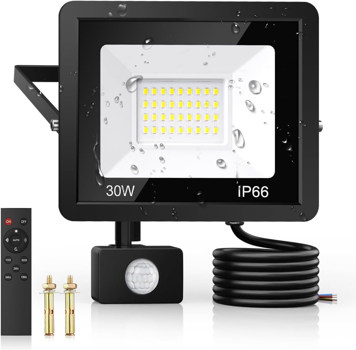 30W Security Lights Outdoor Motion Sensor, PIR Flood Light with Remote ...