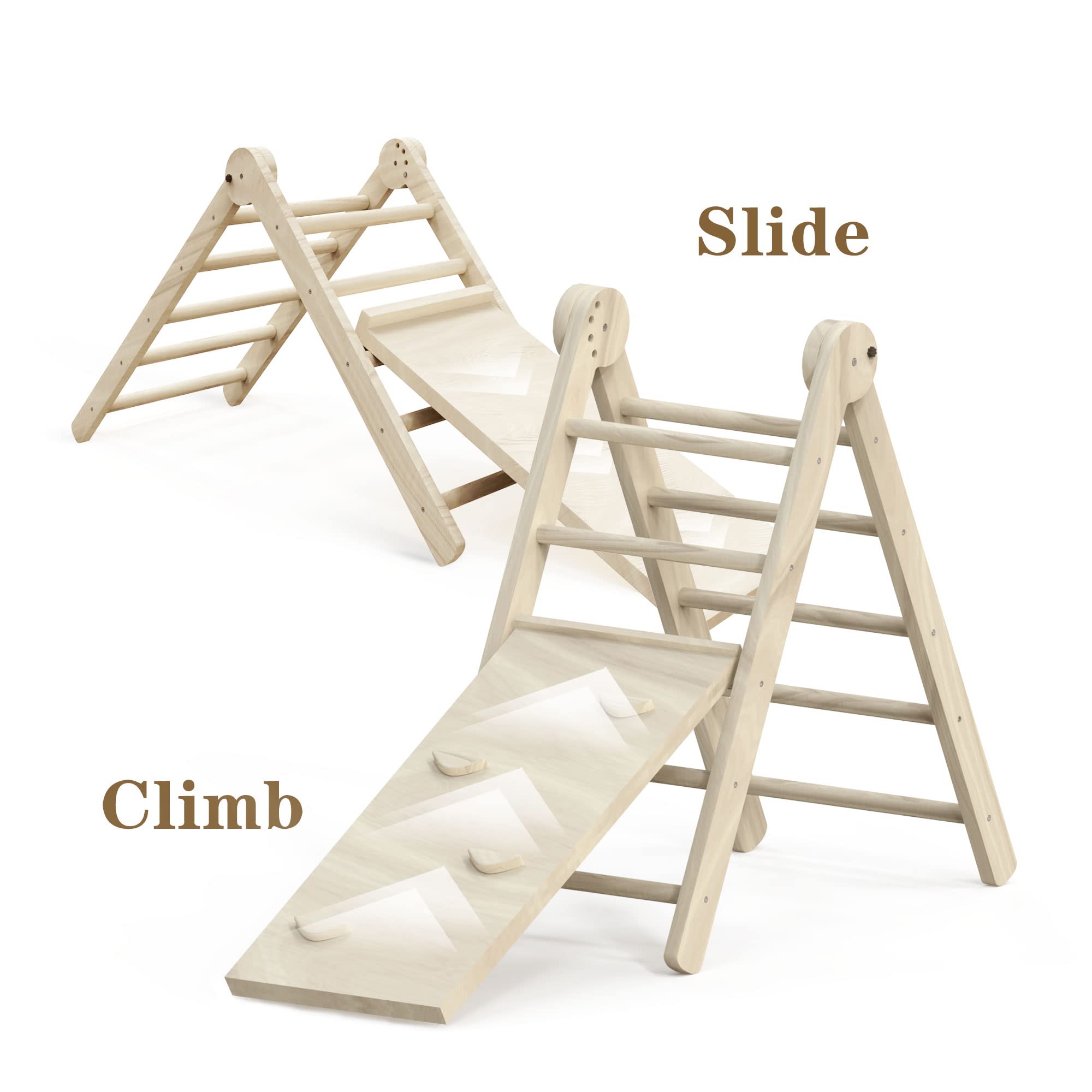 Pikler Triangle Foldable Wooden Climbing Triangle with Ladder & Slide ...