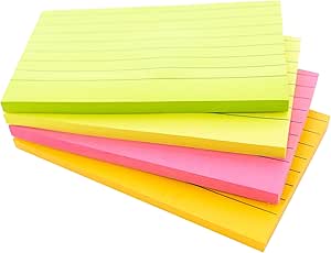 Amazon.com : BAZIC Sticky Notes 3x5 Lined Ruled Neon Color Post ...