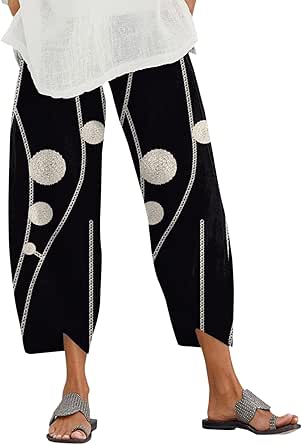 Amazon.com: Kingspinner Women Summer Capris Tropical Print Boho Wide ...