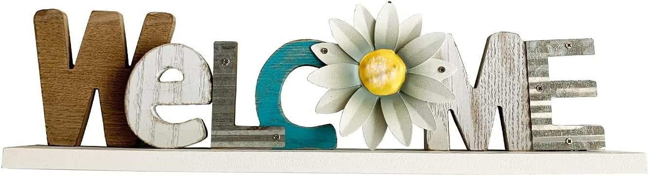 Amazon.com: T&Garice Rustic Wood Daisy Welcome Sign Cutout Tabletop ...