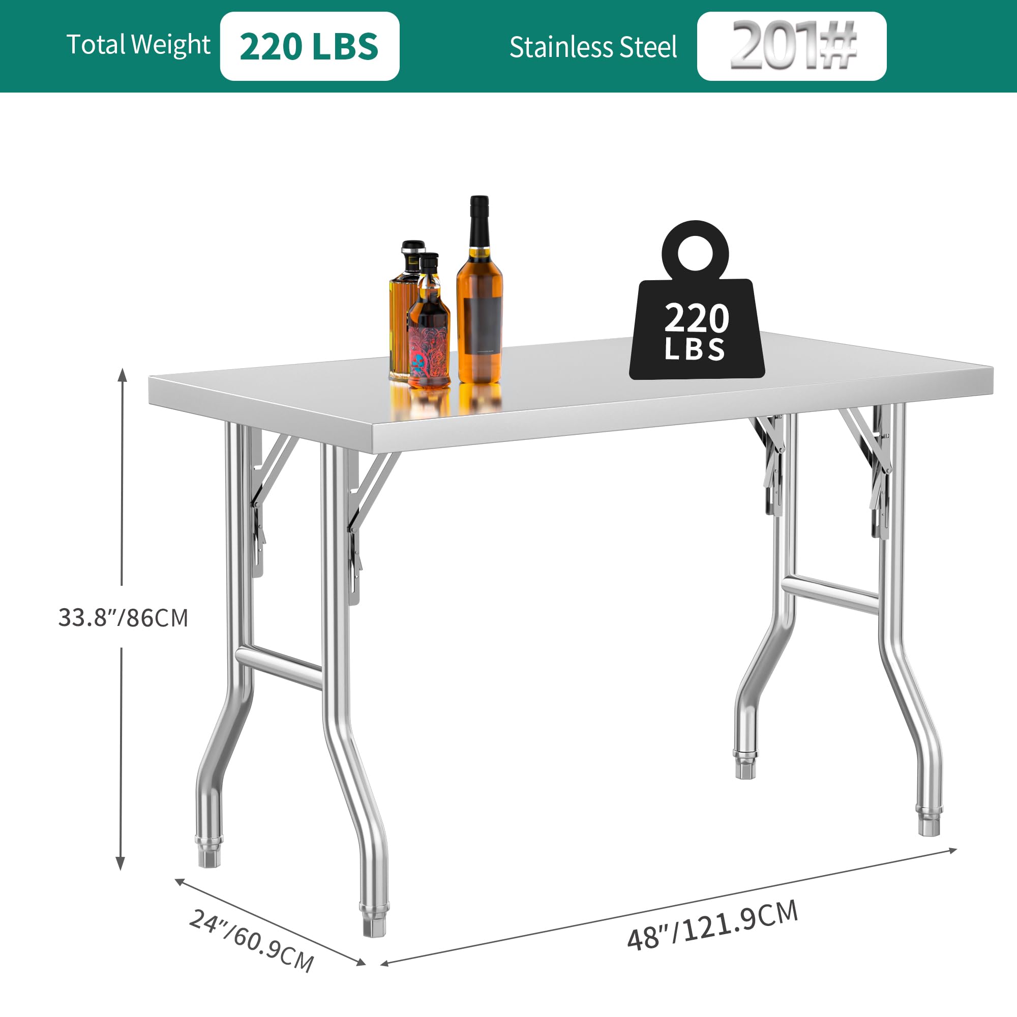 Snapklik.com : NSF Stainless Steel Folding Table, 48" X 24" Folding ...