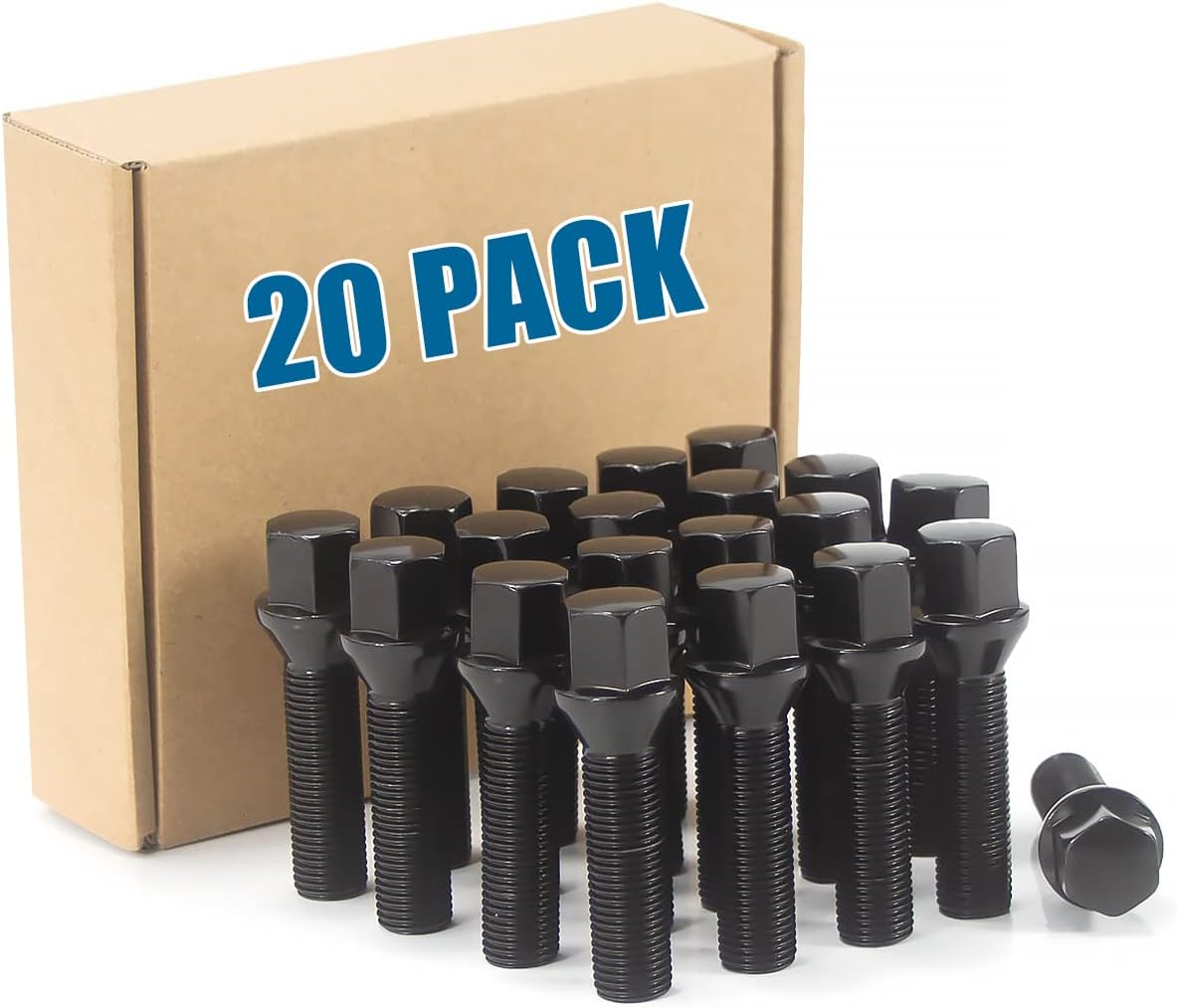 Wheel Accessories Parts Lot de 20 boulons de roue noirs 14 x 1,5 pour ...