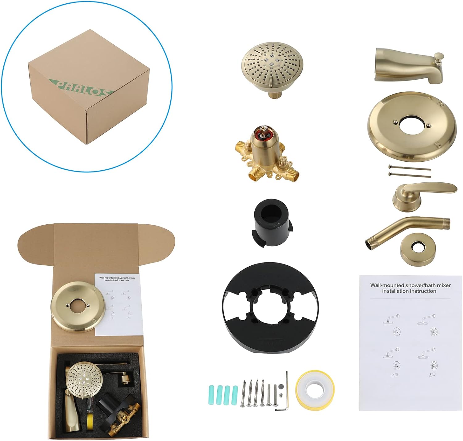 Buy PARLOS Shower System, Brushed Gold Shower Faucet Set with Tub Spout ...