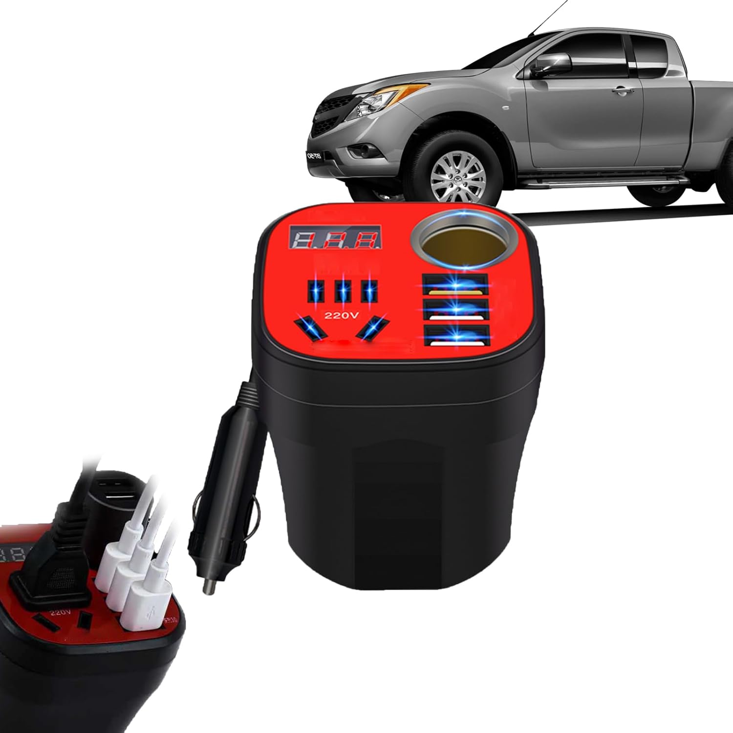 Amazon.com: Red Car Mounted Cup Type Inverter Converter, 200W DC 12V to ...