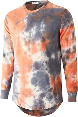 Amazon.com: KLIEGOU Mens Hip Hop Tie-Dyed Hipster Curve Hem T Shirt 38L ...