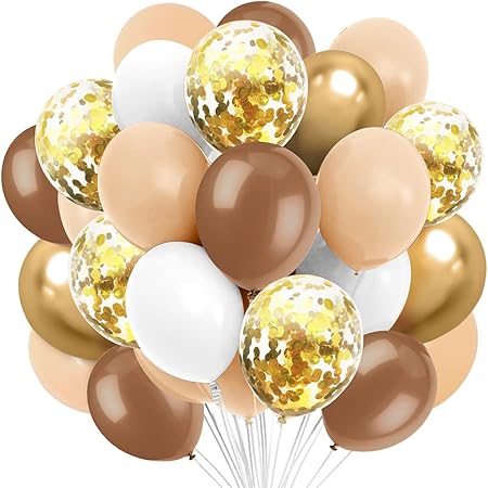 Ballons Marron Beige Anniversaire, 60 Pièces Or Confettis Ballons ...