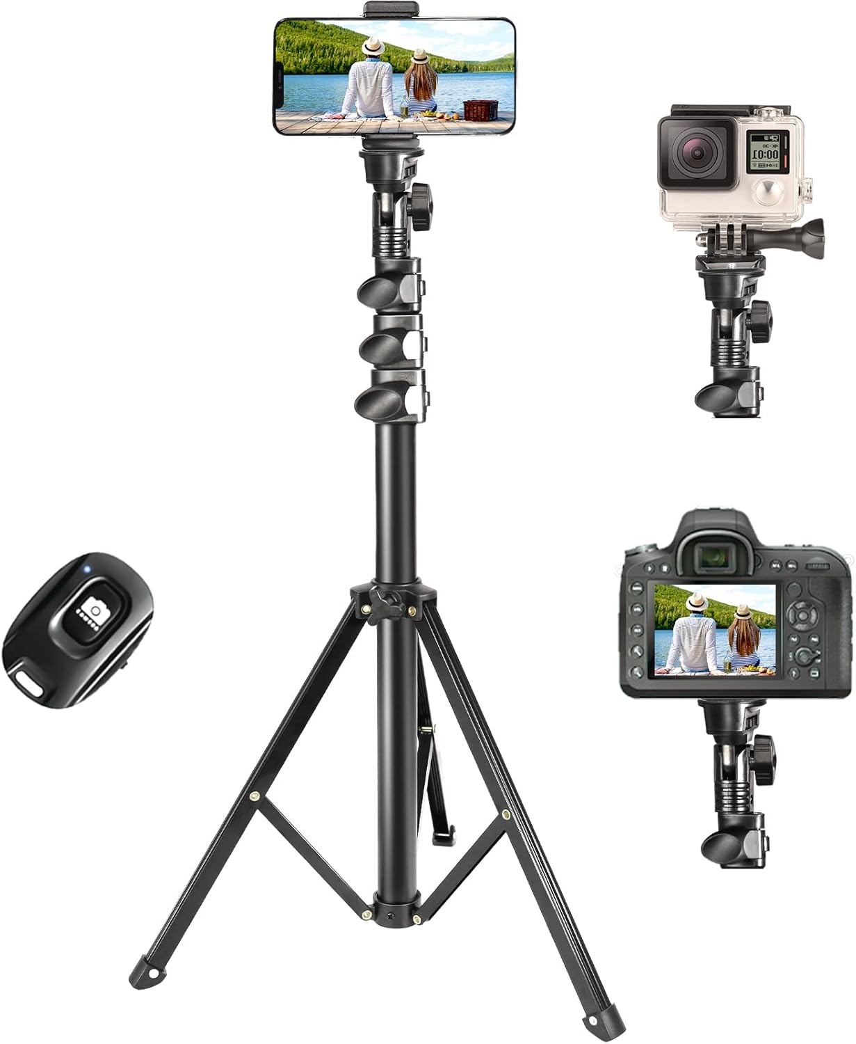 PEYOU Phone Tripod, 54" Extendable Tripod with Wireless Remote & Cell ...