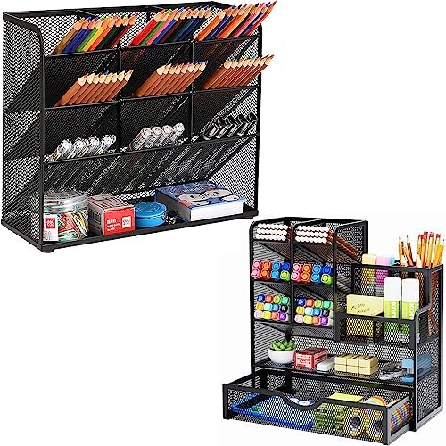 Amazon.com : Marbrasse Mesh Pen Holder + Mesh Pen Organizer with Drawer ...