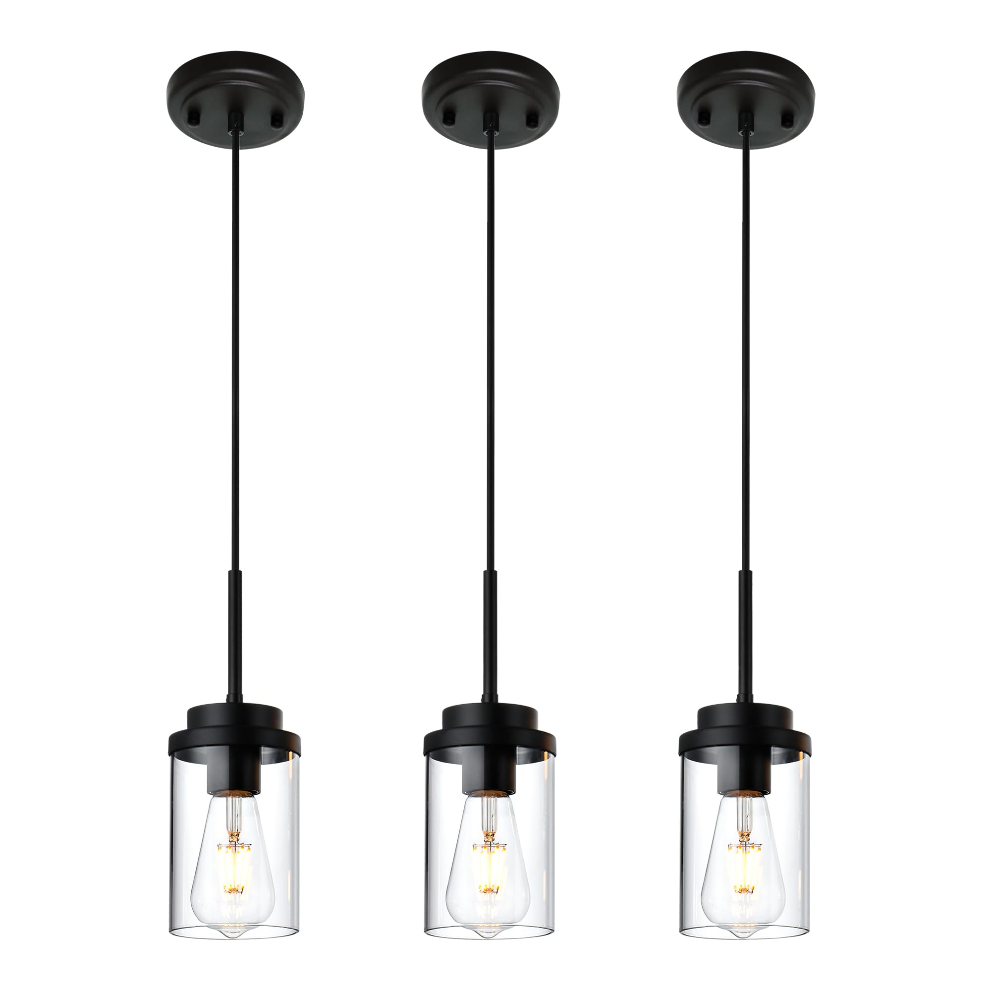MELUCEE 3 Pack Hanging Pendant Lighting Fixtures Black, Adjustable ...