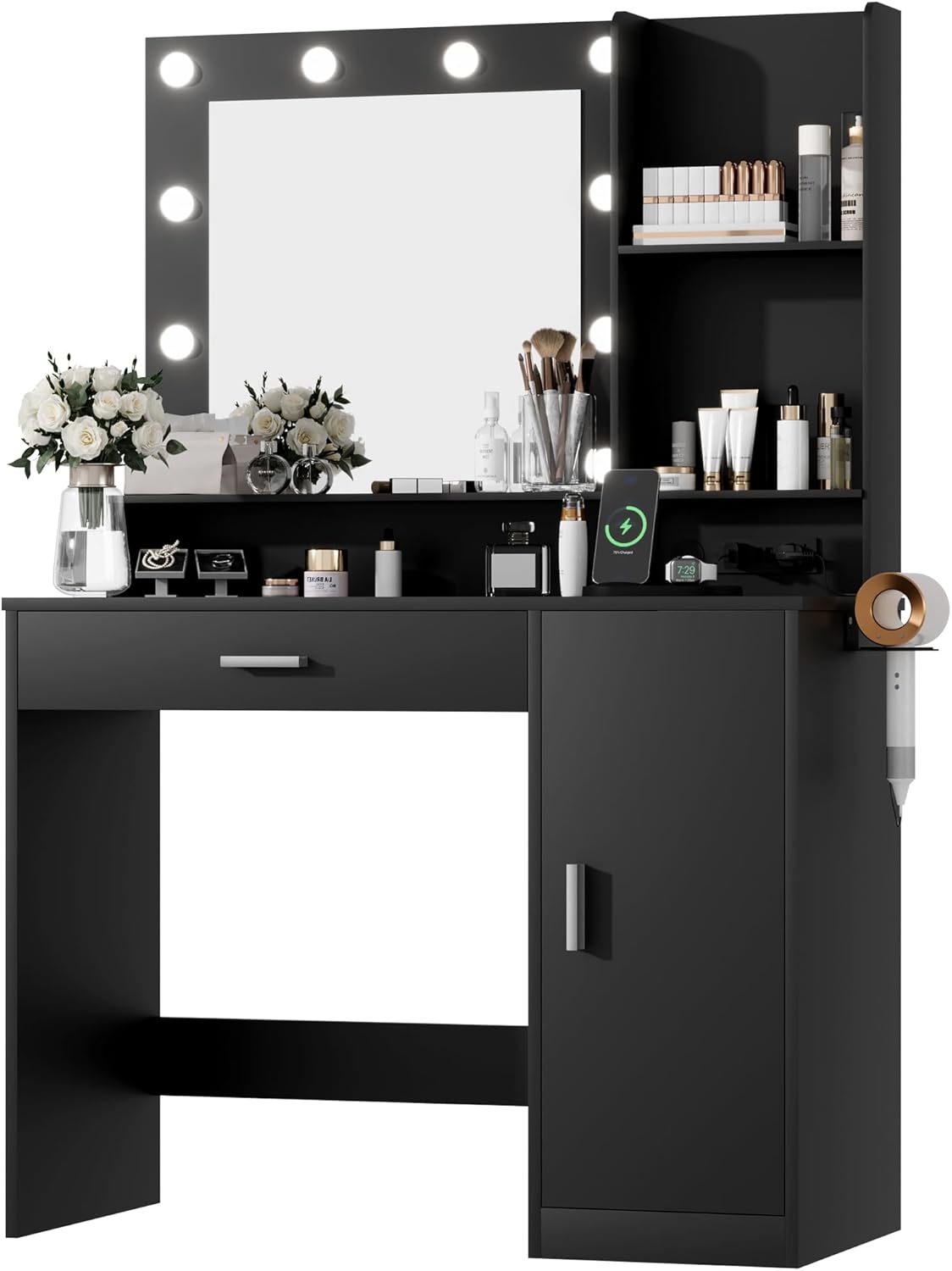 Amazon.com: Furmax Vanity Desk with Lighted Mirror 3 Modes & Power ...