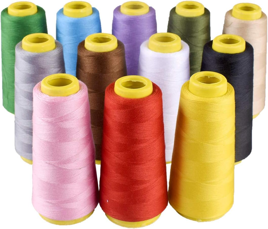 Amazon.com: 12 Pcs 1500 Meters Each Spool Polyester Serger Thread ...